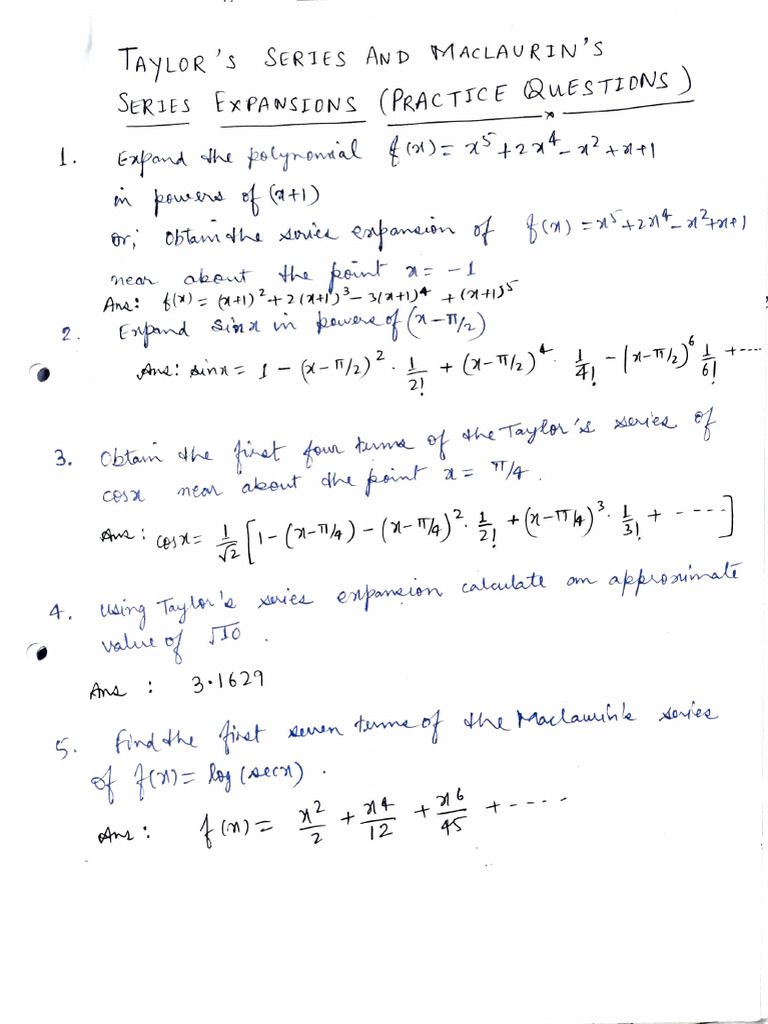 Practice Questions of Taylor's and Maclaurin's Series | PDF