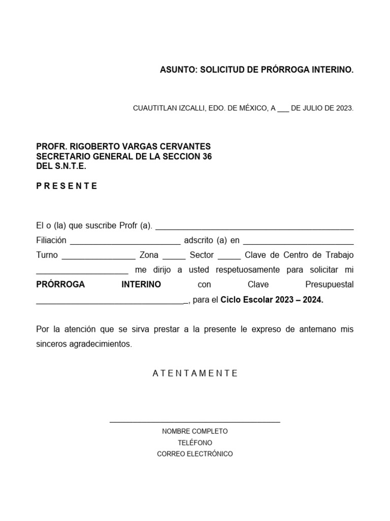Solicitud Prorroga Ejemplo Pdf
