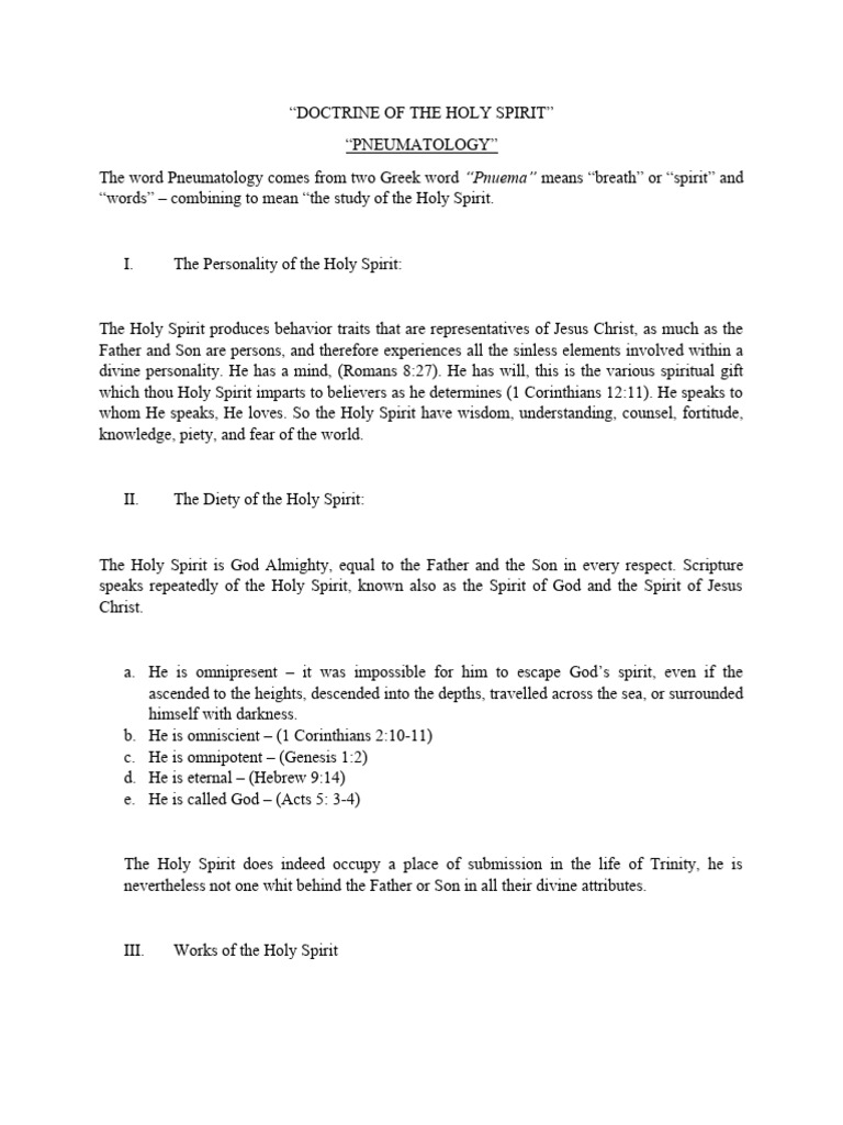Doctrine of The Holy Spirit | PDF | Holy Spirit | God The Father