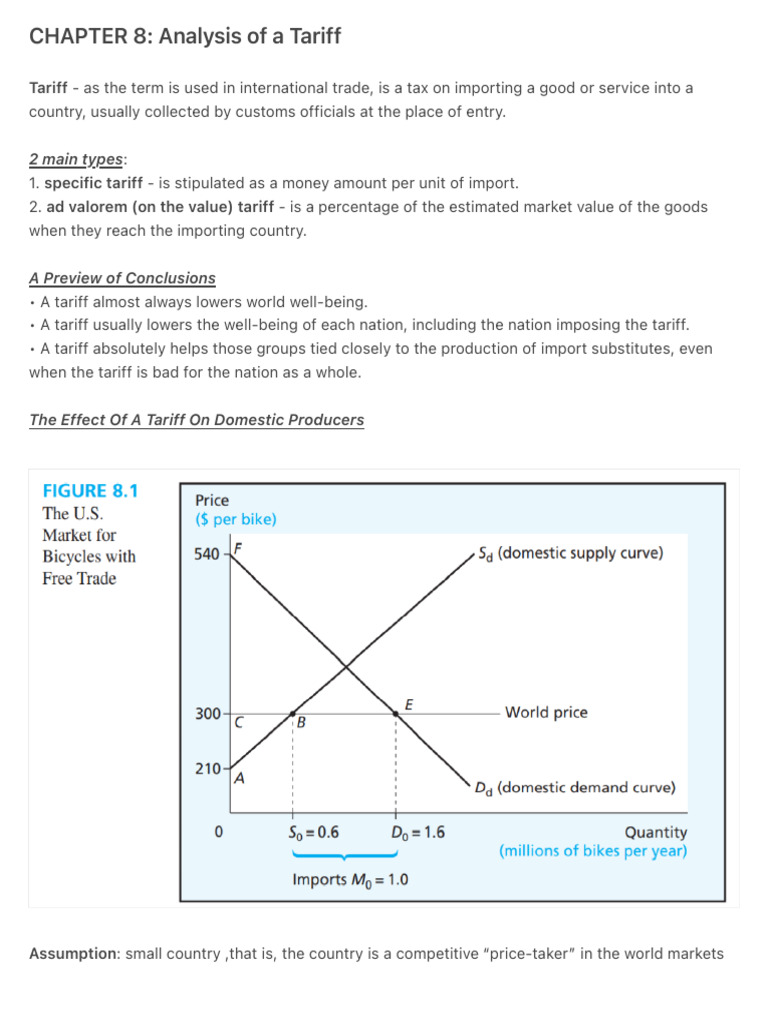 CHAPTER 8 Analysis of A Tariff | PDF | Economic Surplus | Tariff