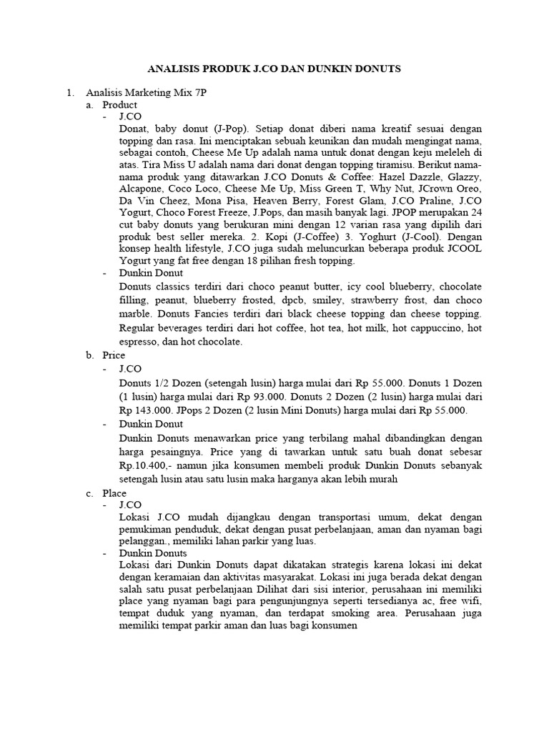 ANALISIS PRODUK J.CO & Dunkin Donuts | PDF