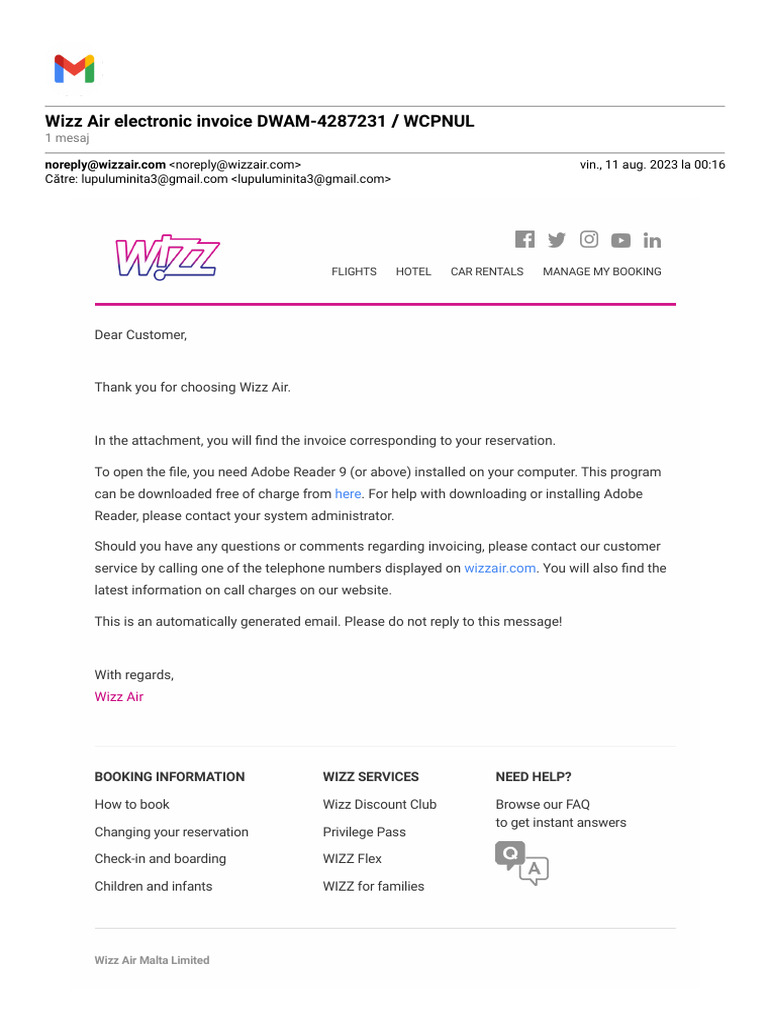 Gmail - Wizz Air Electronic Invoice DWAM-4287231 - 230904 - 032322 | PDF