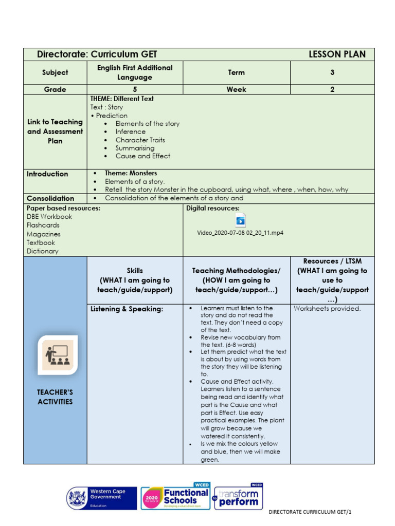 Lesson Plan GET IP Grade 5 English FAL | PDF | Proofreading | Lesson Plan