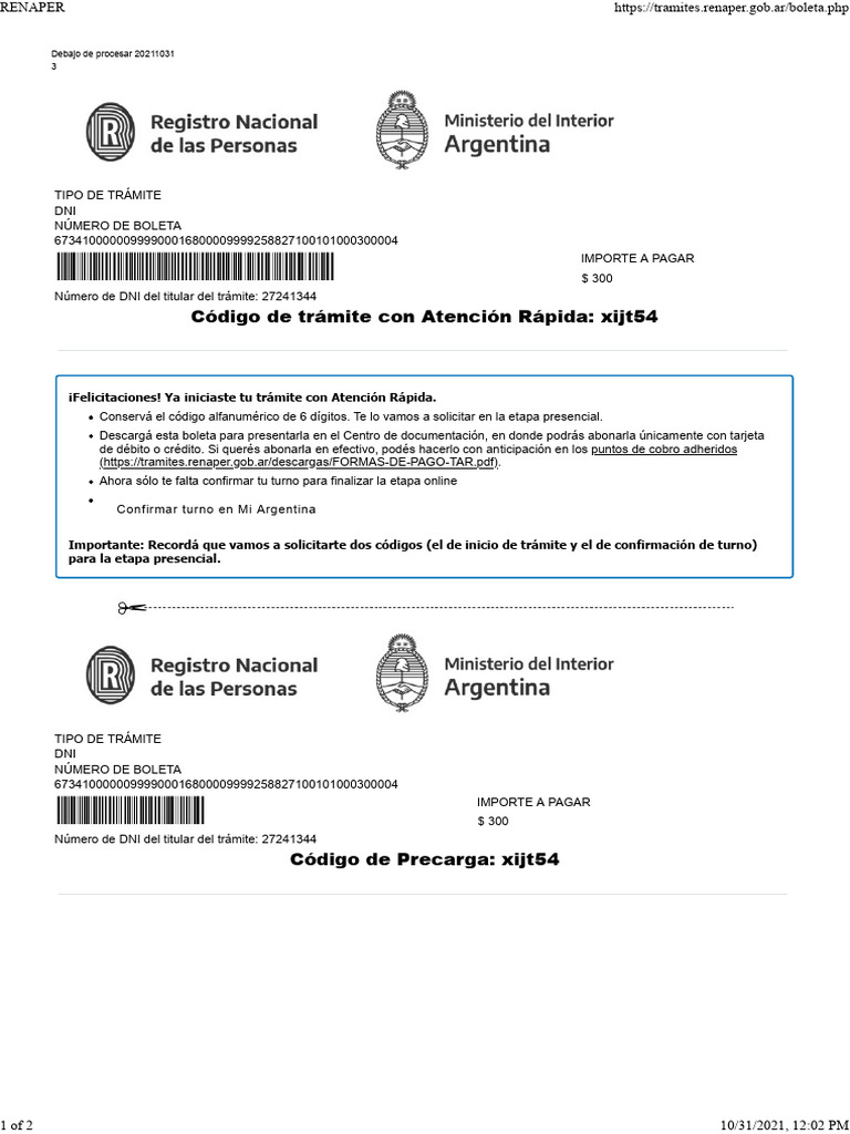 Renaper Tramite De Atencion Rapida PDF Tarjeta De Cr dito