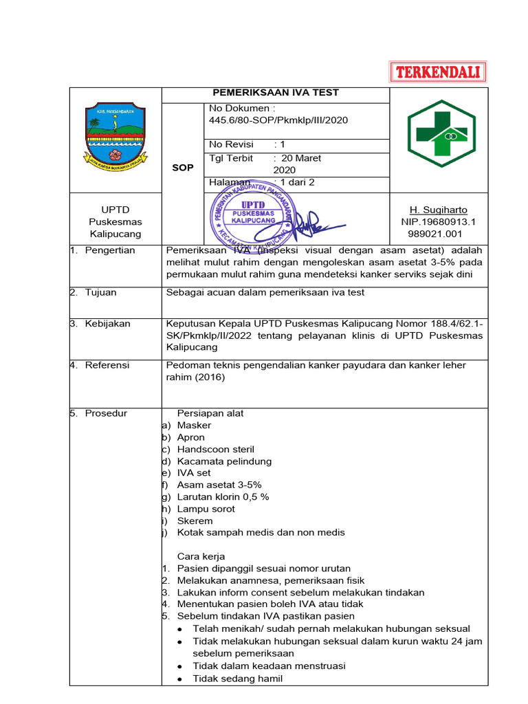 Sop Pemeriksaan Iva Test | PDF | Sains & Matematika