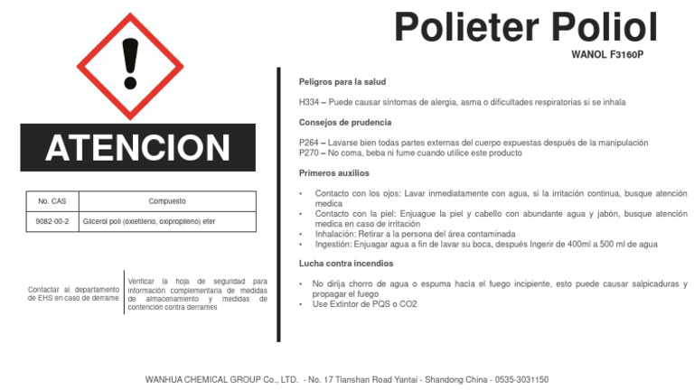 Seguridad del Polieter Poliol WANOL F3160P | PDF