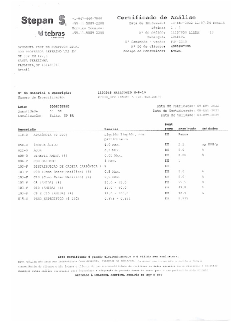 CoA Hallcomid M810 - Stepan | PDF