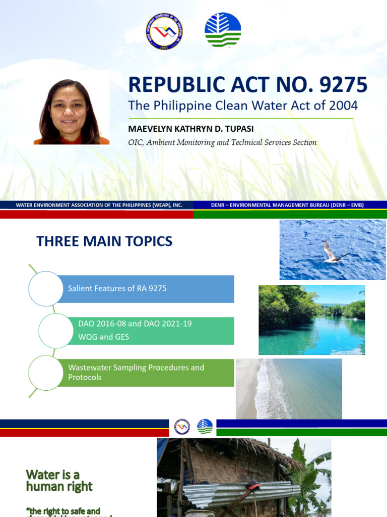 RA 9275 Clean Water Act WEAP 2023 | PDF | Water Pollution | Sewage ...