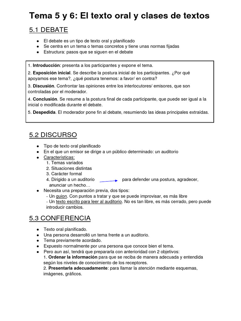 Tema 5 y 6 El Texto Oral y Clases de Textos | PDF | Verbo | Sustantivo
