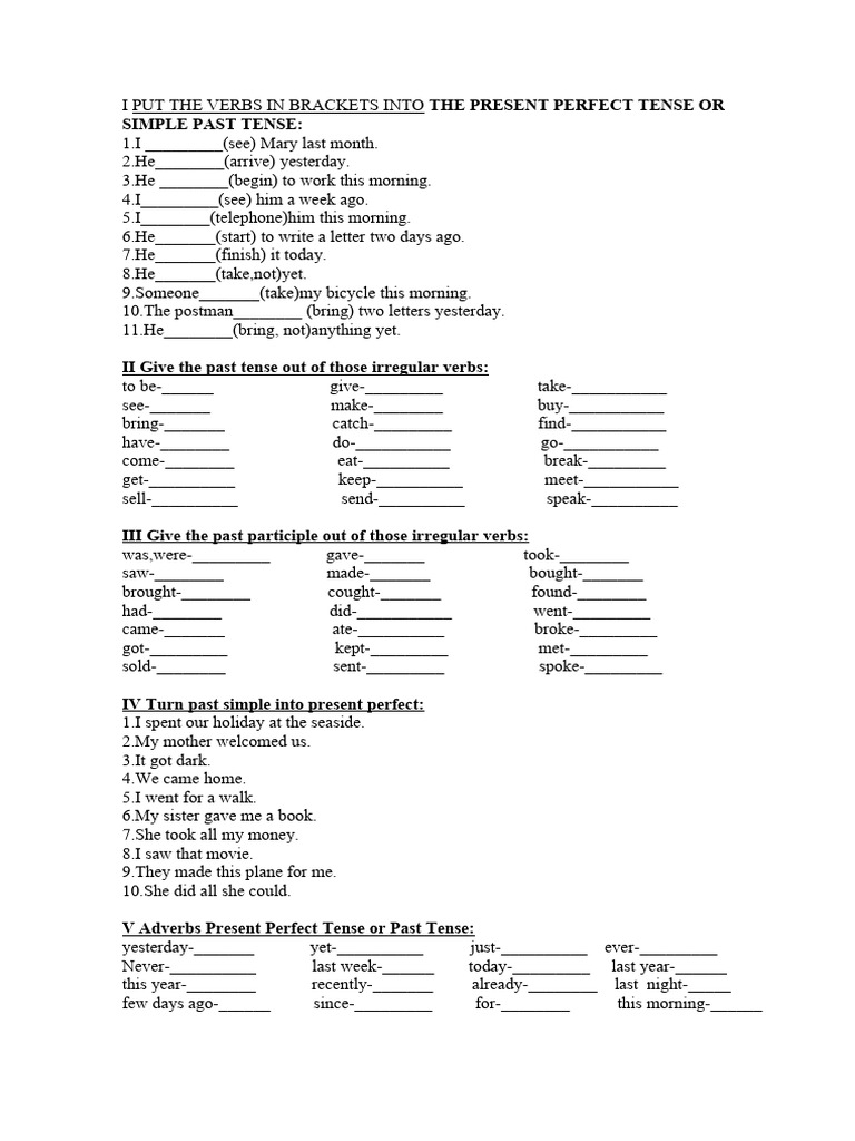 Past Simple and Present Perfect Exercises | PDF | Perfect (Grammar ...