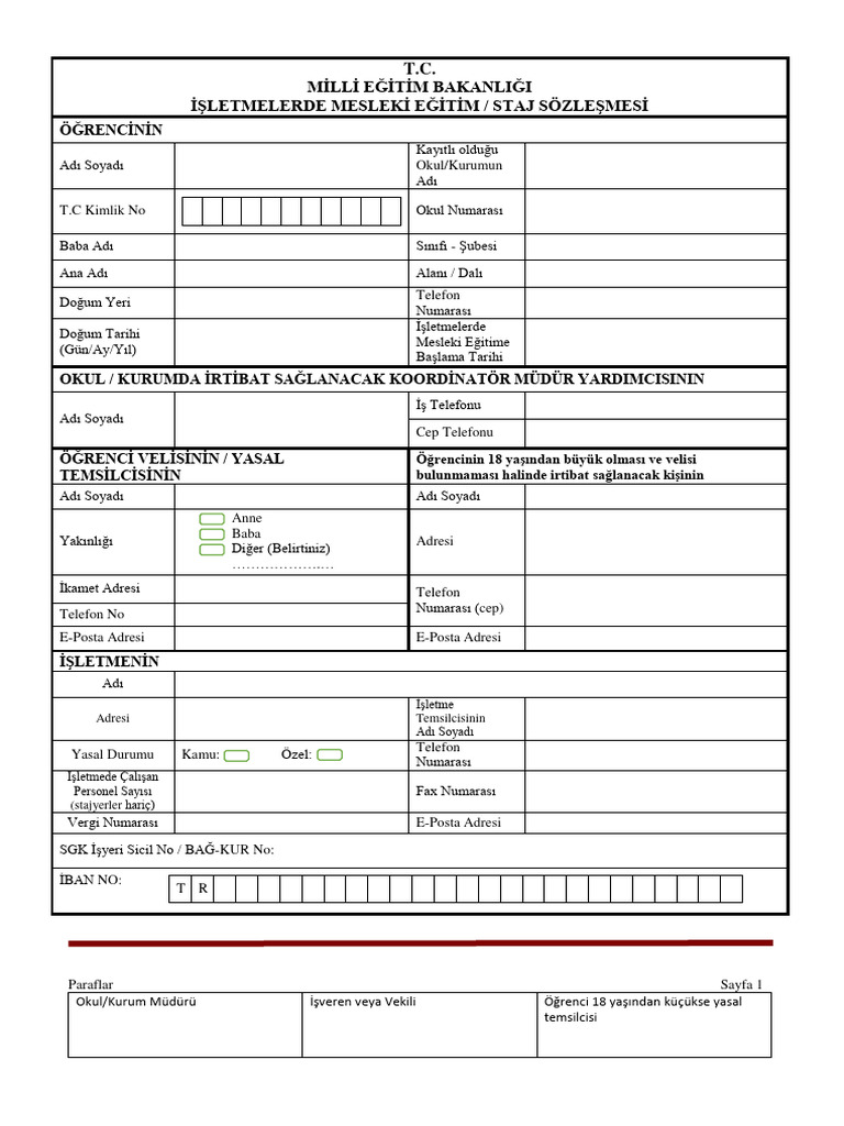 Isletme Staj Sozlesmesi | PDF