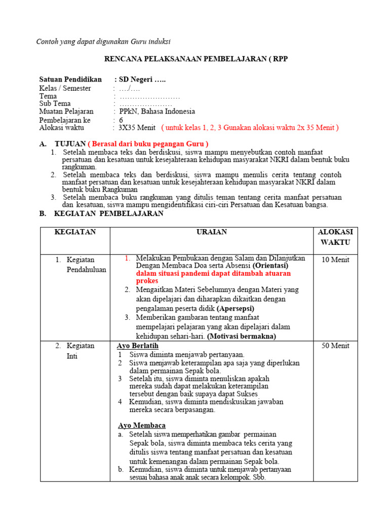 Contoh RPP Guru Induksi | PDF