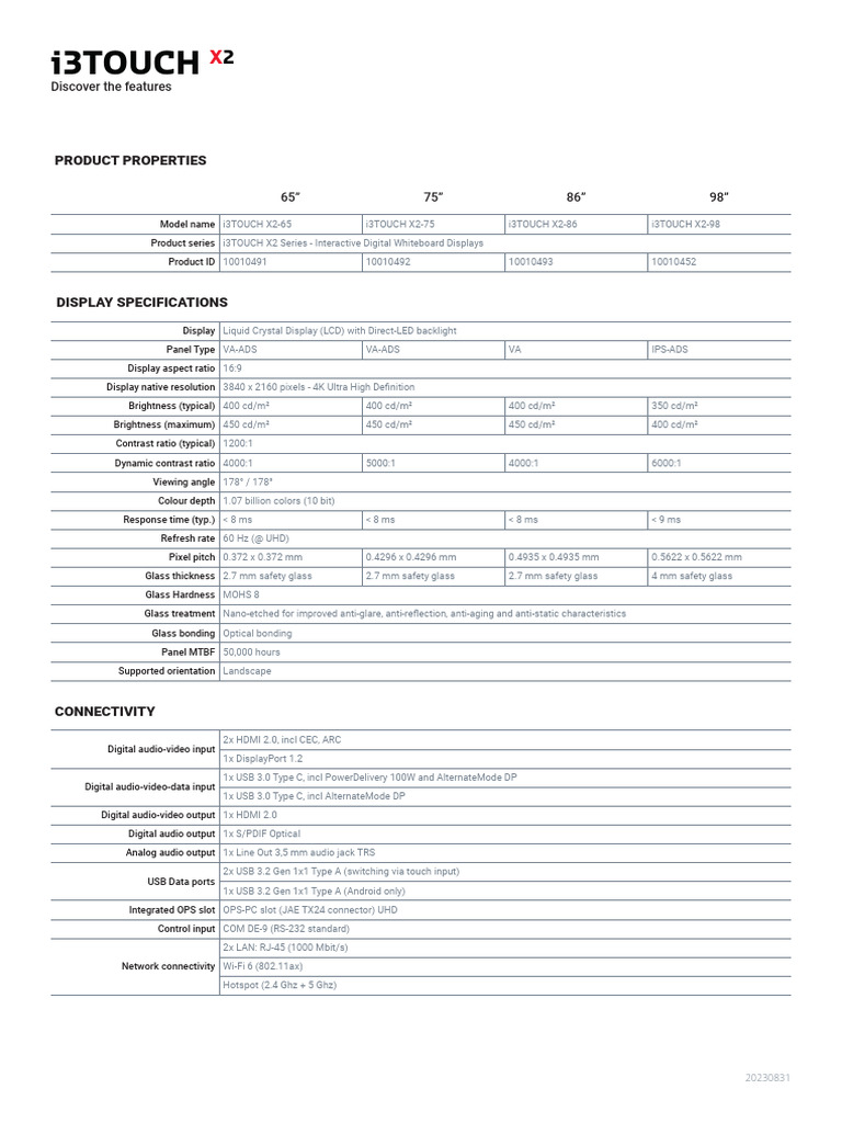 EN i3TOUCH-X2 DataSheet | PDF | Backlight | Video