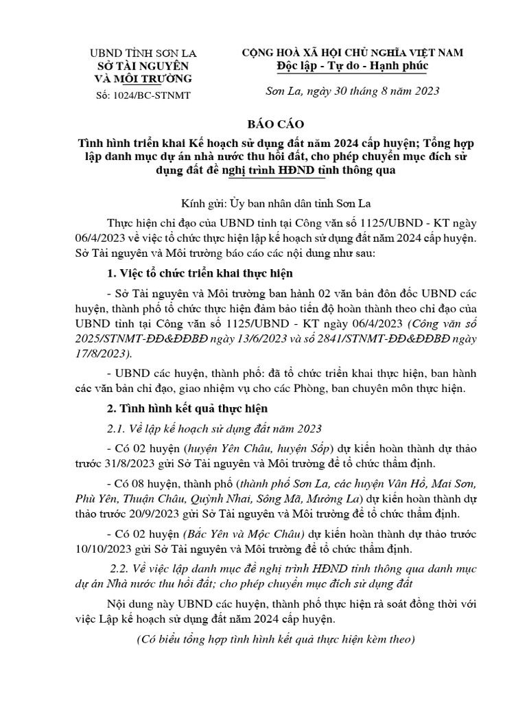 Signed-Signed-Bc-Stnmt 30.8.2023 Thuc Hien KH 2024 Cap Huyen | PDF