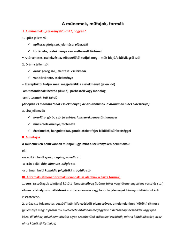 Műnemek Műfajok Formák | PDF