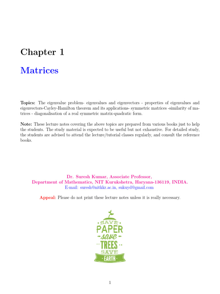 Matrices | PDF | Eigenvalues And Eigenvectors | Matrix (Mathematics)