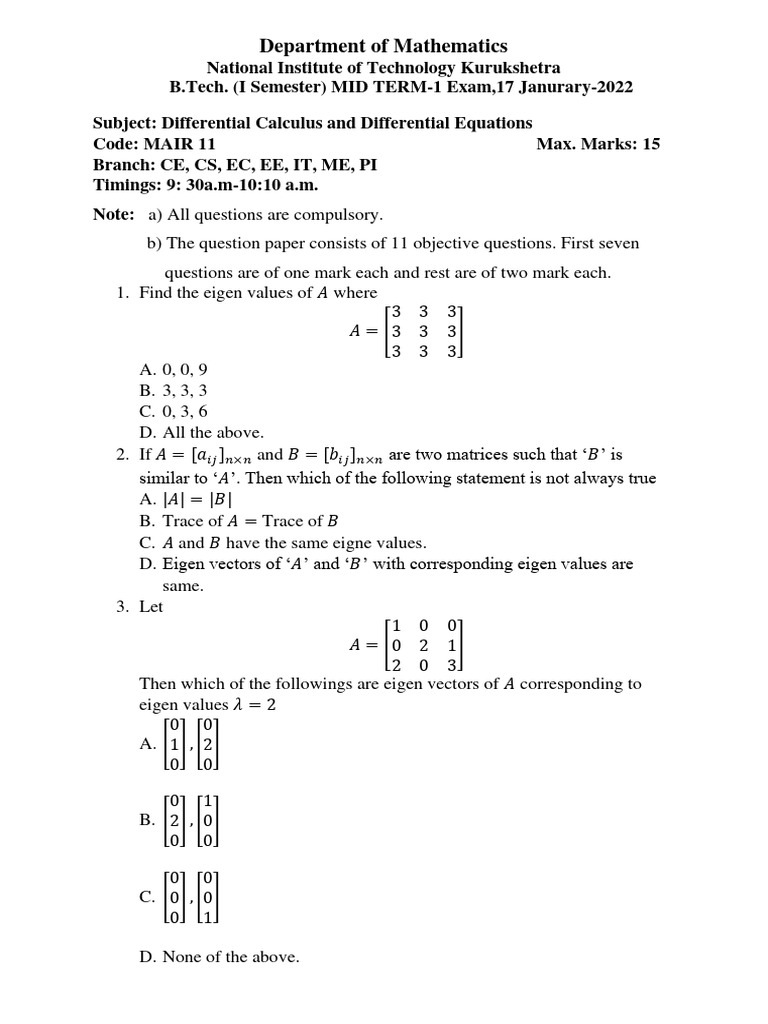 Mair11 Jan 2022 | Download Free PDF | Eigenvalues And Eigenvectors | Abstract Algebra