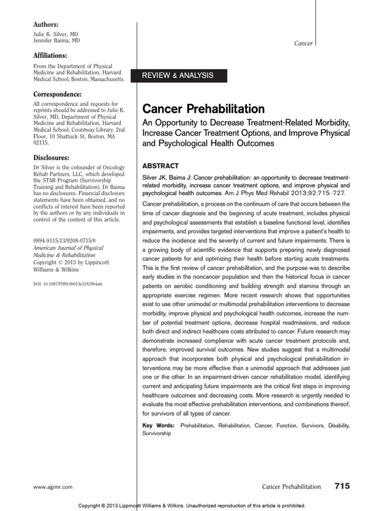 Cancer Prehabitation | PDF | Physical Therapy | Chronic Obstructive ...