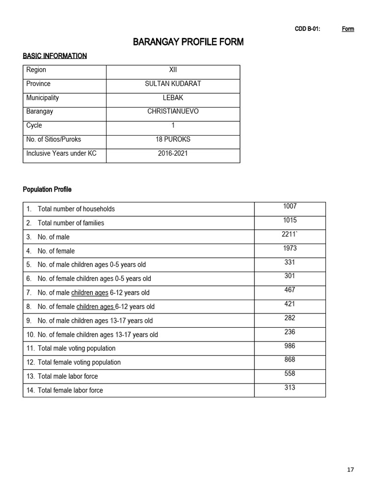 BARANGAY PROFILE - Docx Christianuevo | PDF | Sanitation | Poverty