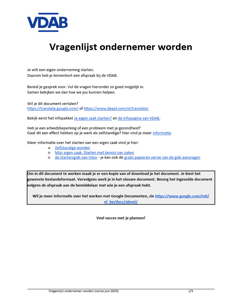 VDAB Vragenlijst Word | PDF