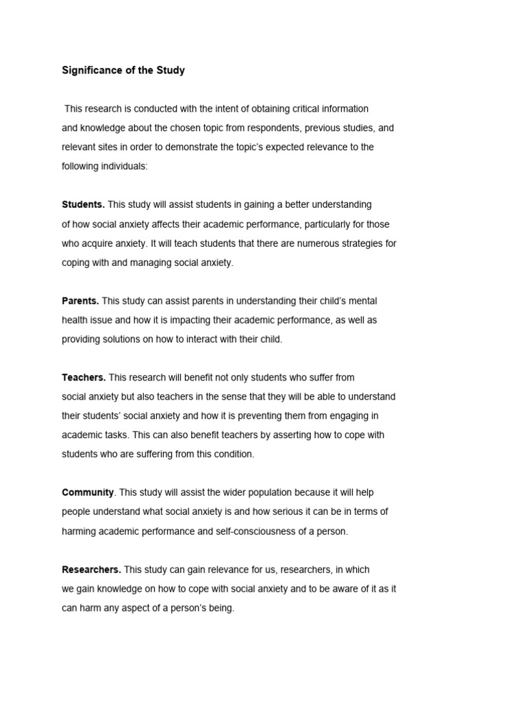 Significance of The Study Example Do Not | PDF