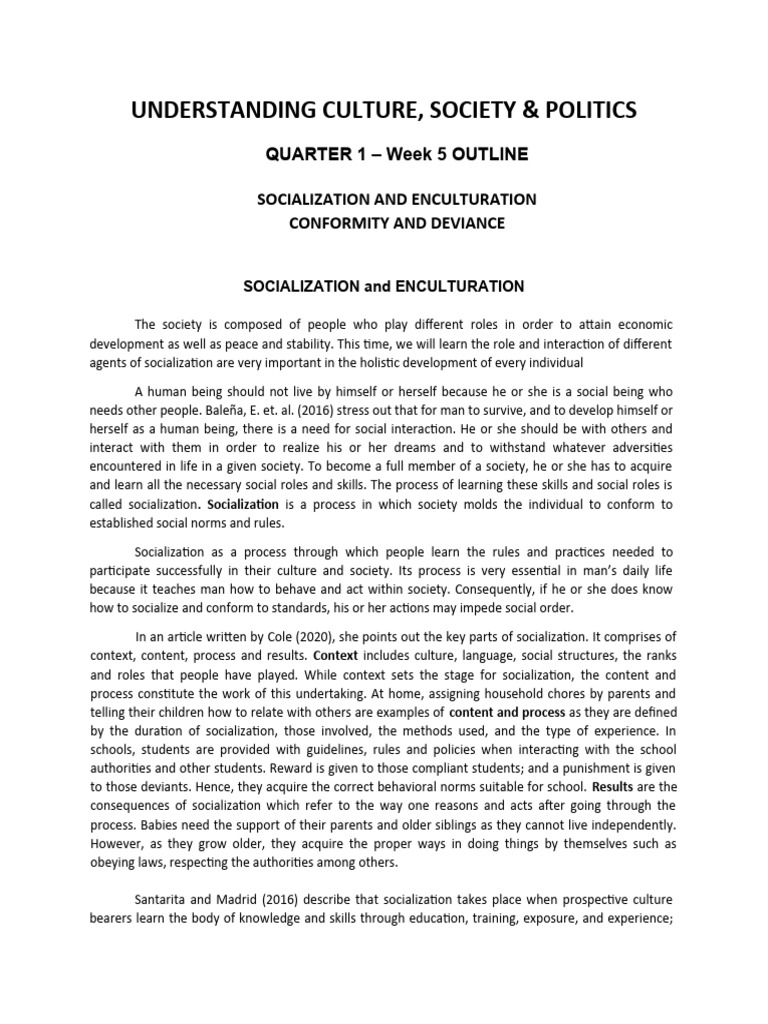 UCSP WEEK 5 Explain The Context Content Processess and Consequences of Socialization | PDF ...
