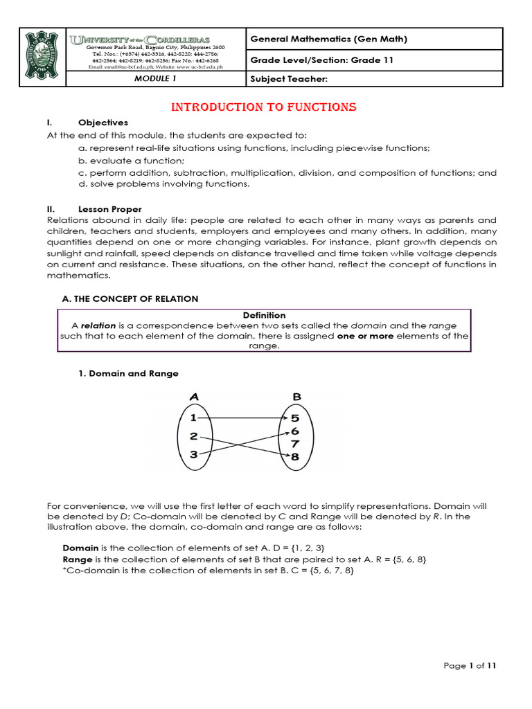 Gen Math Module 1 1 | PDF | Function (Mathematics) | Mathematical Relations