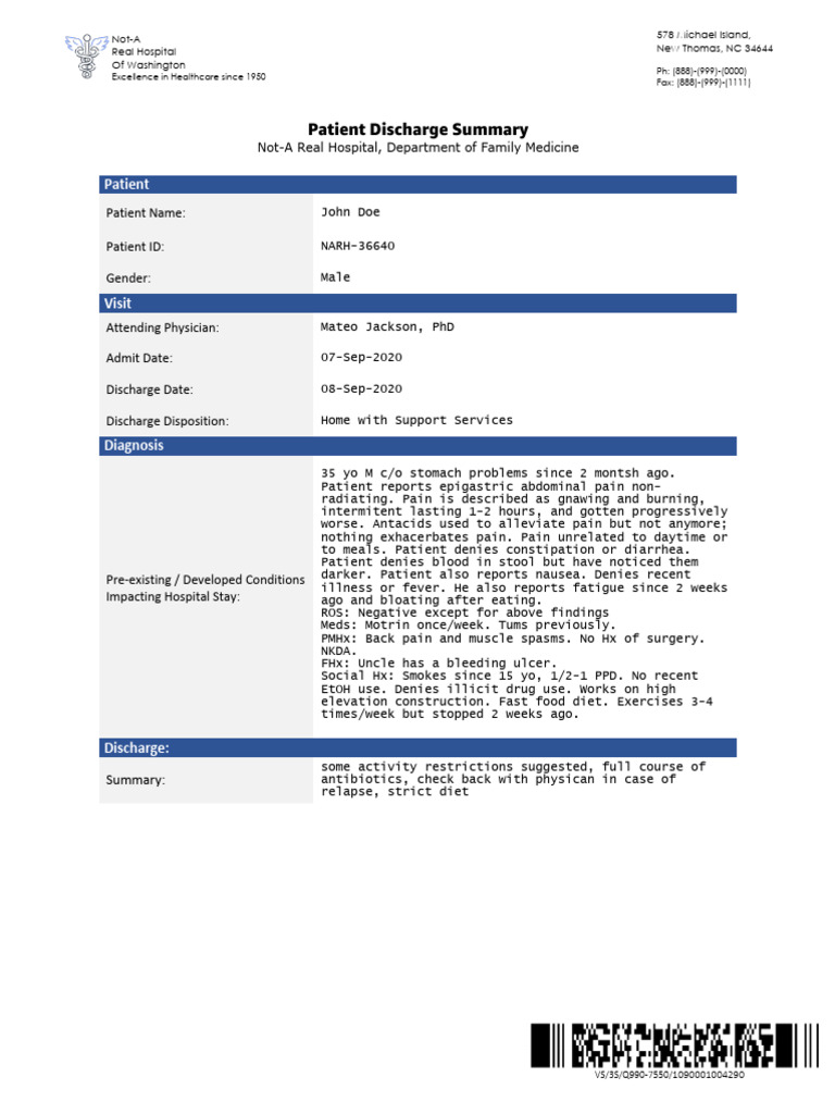 Discharge Summary | PDF | Bloating | Clinical Medicine