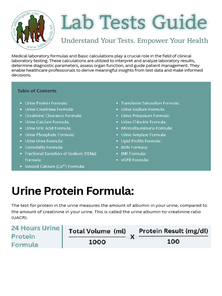 Lab Test Calculations Guide | PDF | Creatinine | Chronic Kidney Disease
