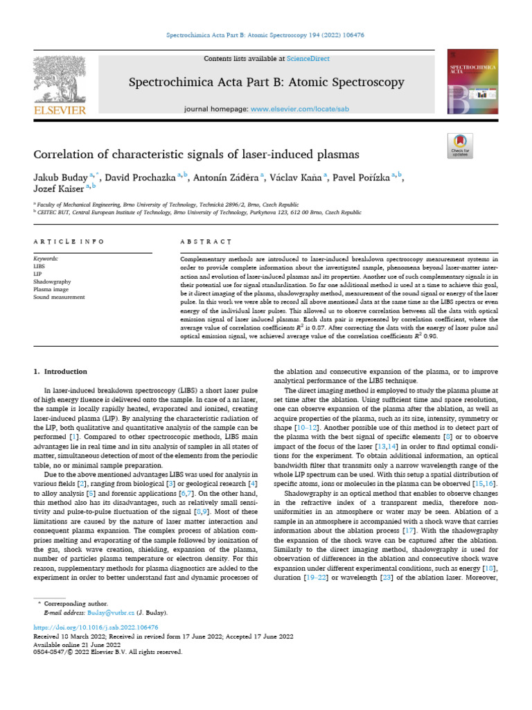 Correlation of Characteristic Signals of Laser-Induced Plasmas | PDF ...