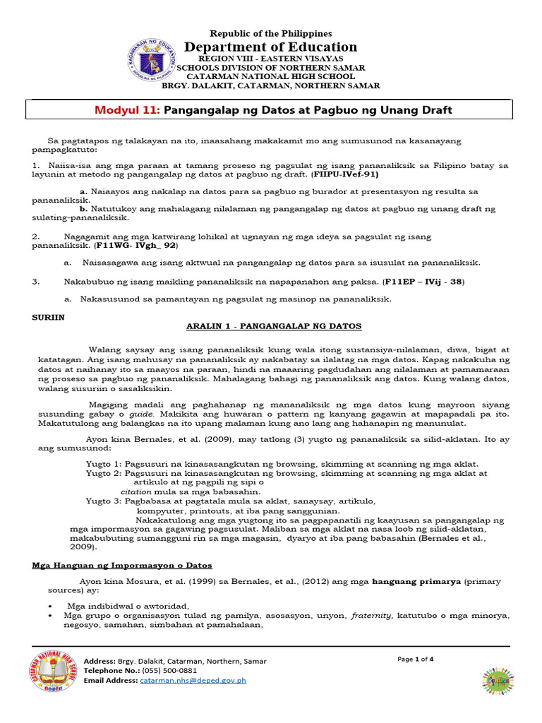 PAGBASA Module 11 | PDF