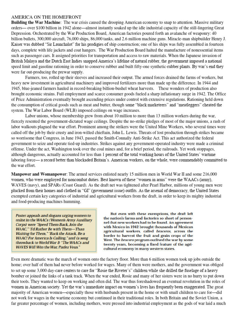 America in World War II Homefront Reading Passage-1 | PDF | Strike ...
