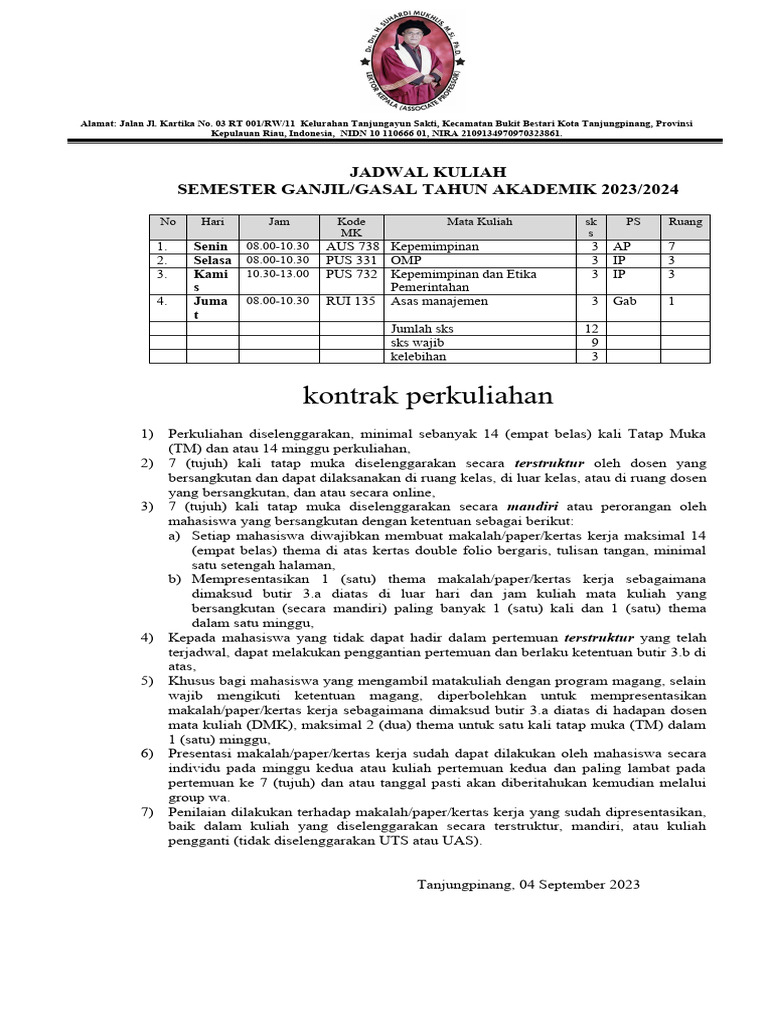 Konrak Perkuliahan Ganjil 2023-2024 | PDF