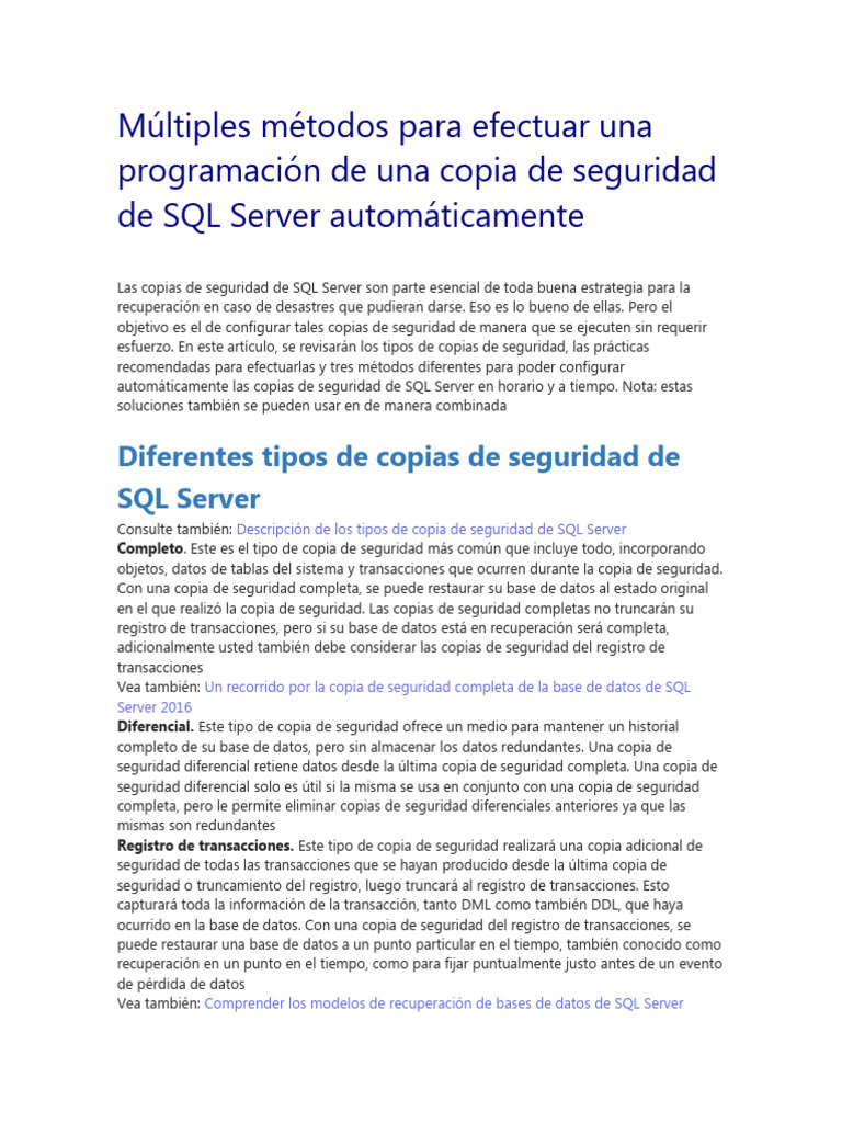 Copias de Seguridad | Descargar gratis PDF | Apoyo | Servidor SQL de ...