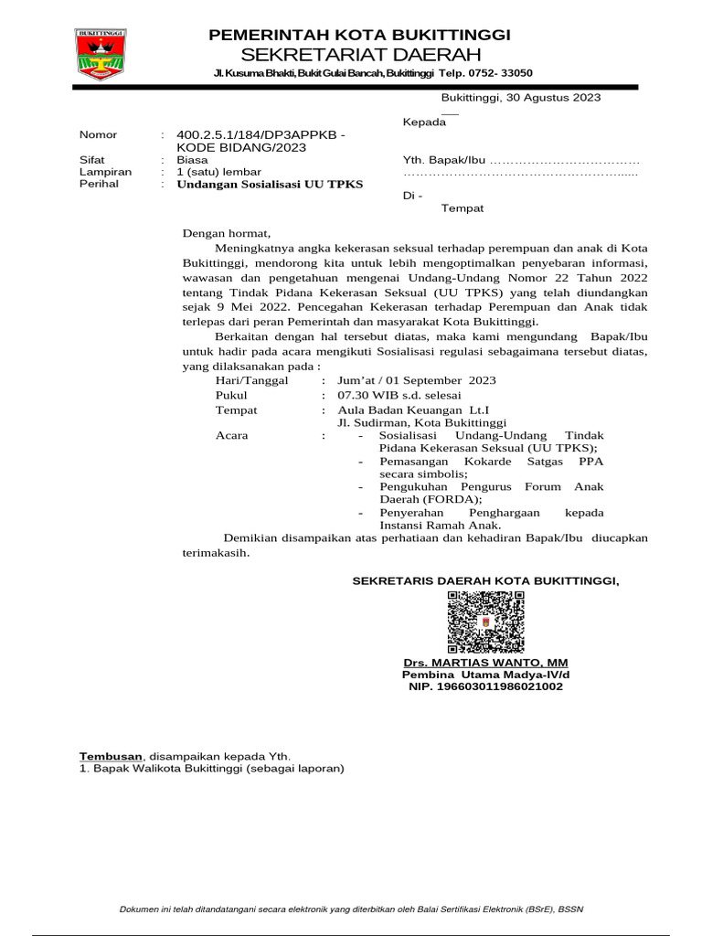 Undangan Sosialisasi UU TPKS | PDF