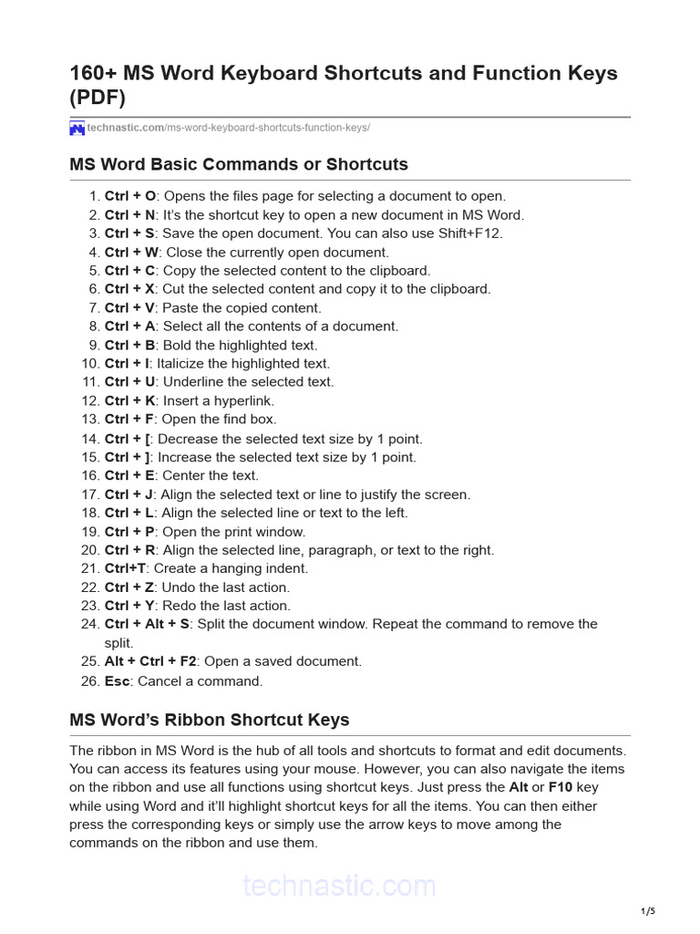 MS Word Keyboard Shortcuts | PDF | Microsoft Word | Keyboard Shortcut