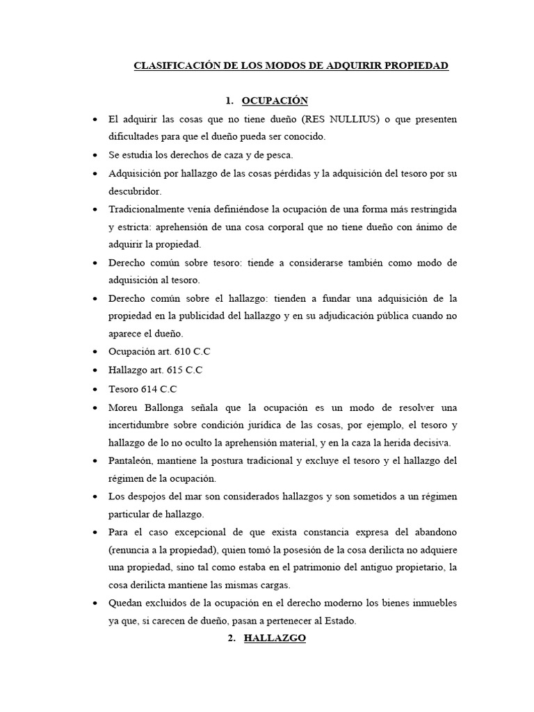 CLASIFICACIÓN DE LOS MODOS DE ADQUIRIR PROPIEDAD EN EL PERÚ | PDF ...