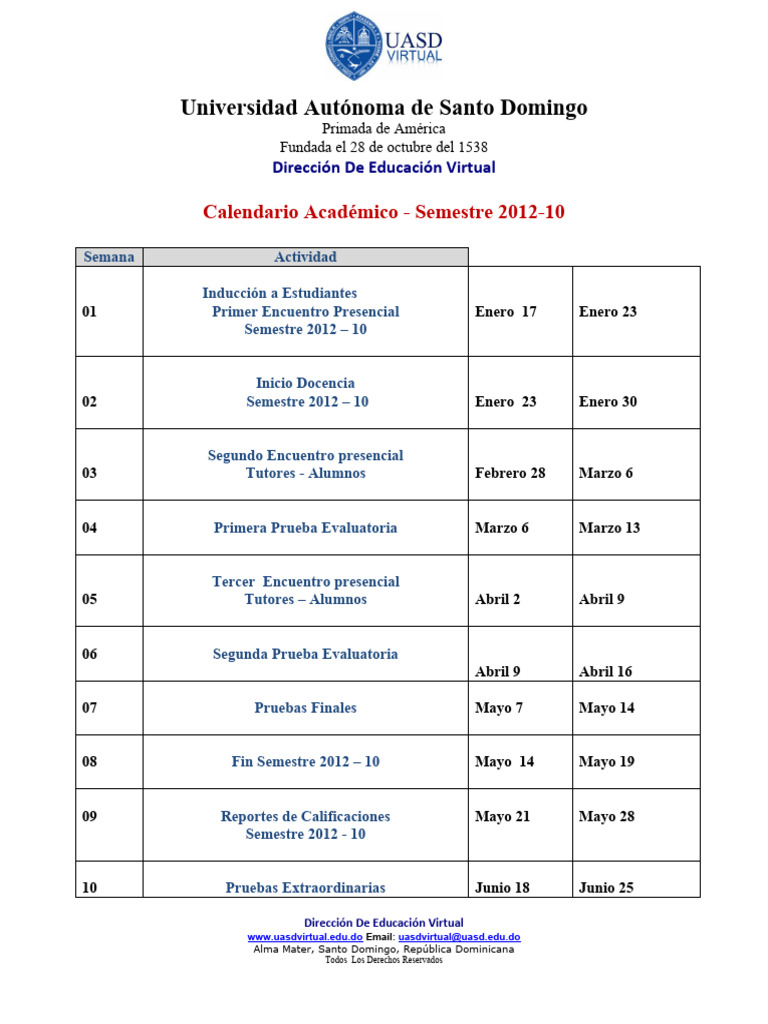 Calendario Academico Uasd Virtual 1 | PDF