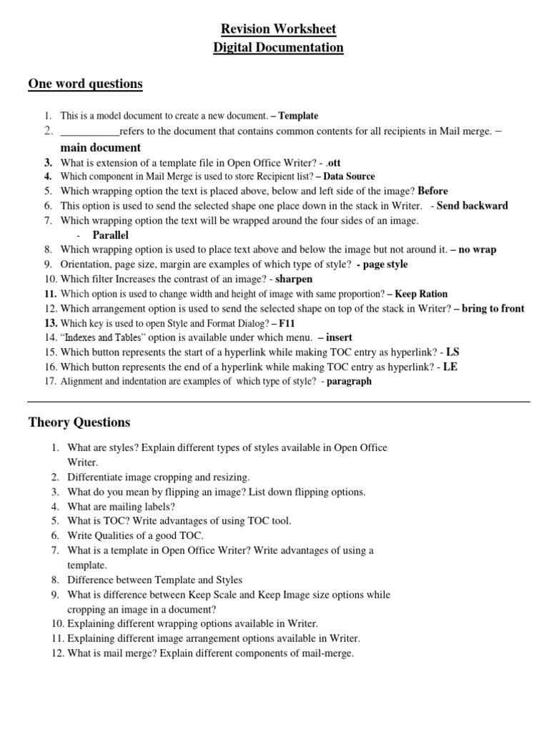 IT - Revision Worksheets | PDF | Spreadsheet | Databases