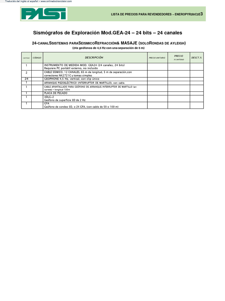 GEA-24 - Resellers PRICE LIST JANUARY 2023.en - Es Castellano | PDF
