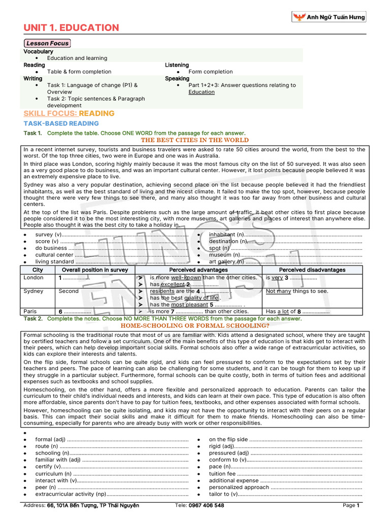 Unit 1. Education R+W | PDF | Classical Conditioning | Teachers
