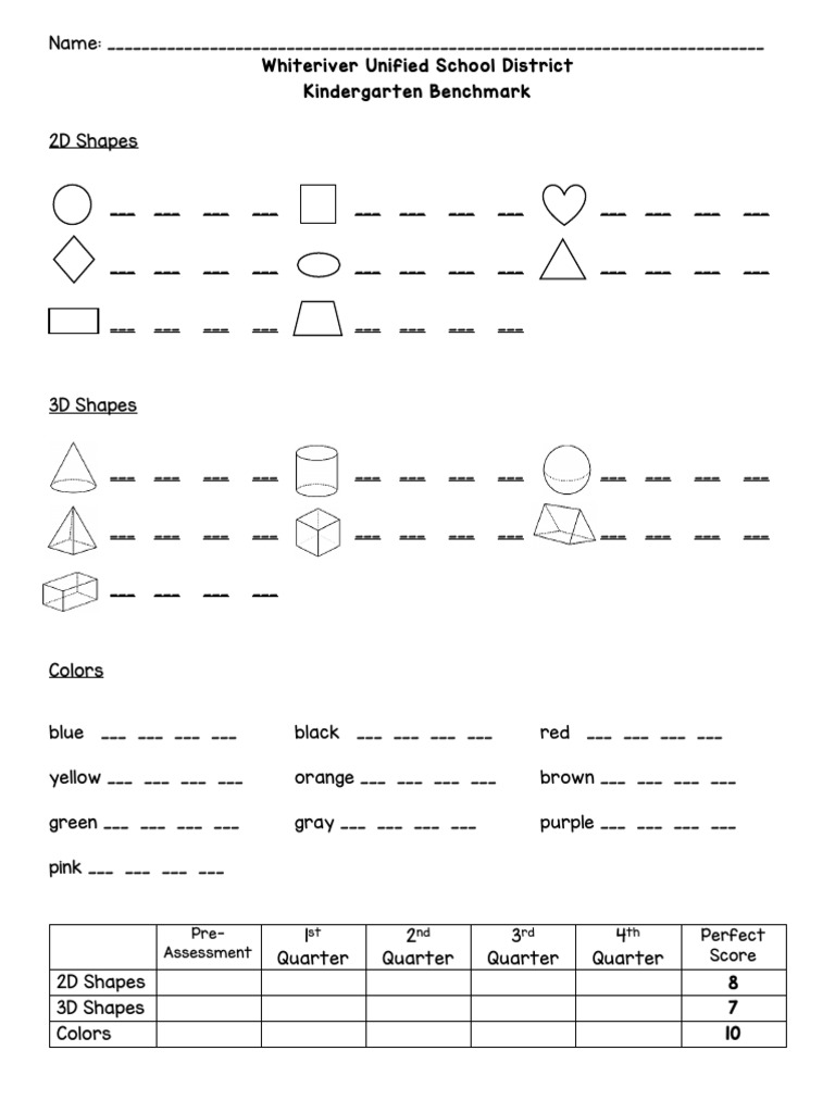 Kindergarten Benchmark | PDF