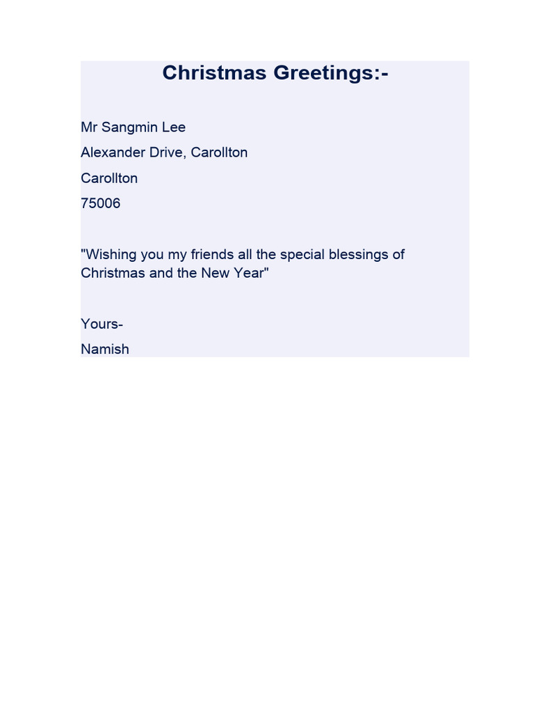 Christmas Greetings (Letters) | PDF