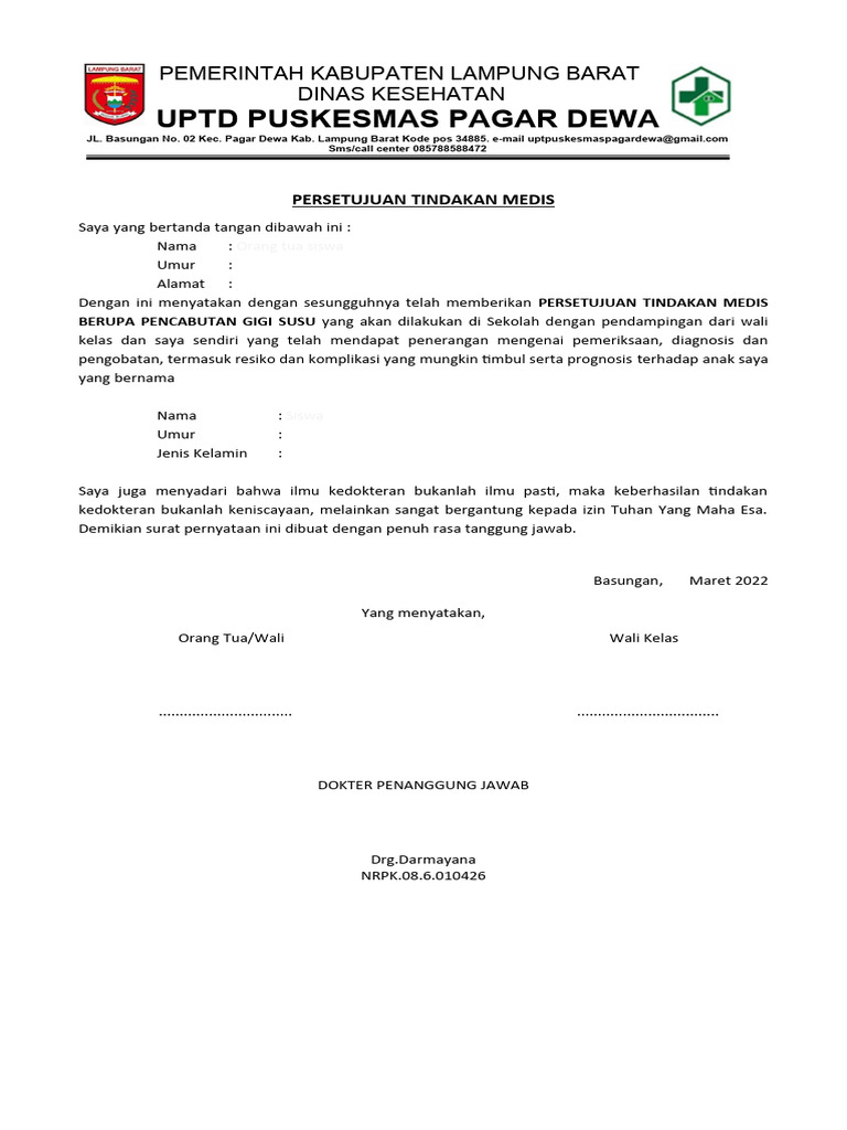 Inform Consent Anak Sekolah | PDF
