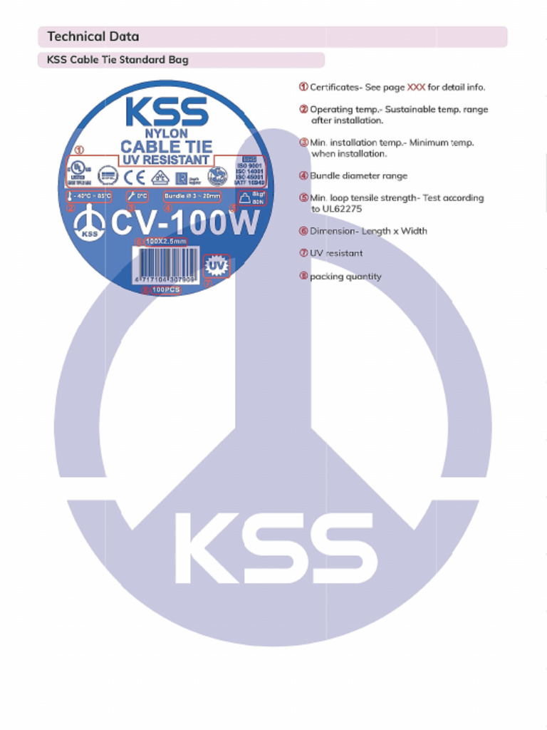 KSS-Technical Data-KSS Cable Tie Standard Bag-E | PDF