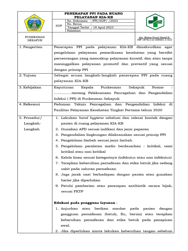 12.sop Penerapan Ppi Pada Pelayanan Kia-Kb | PDF