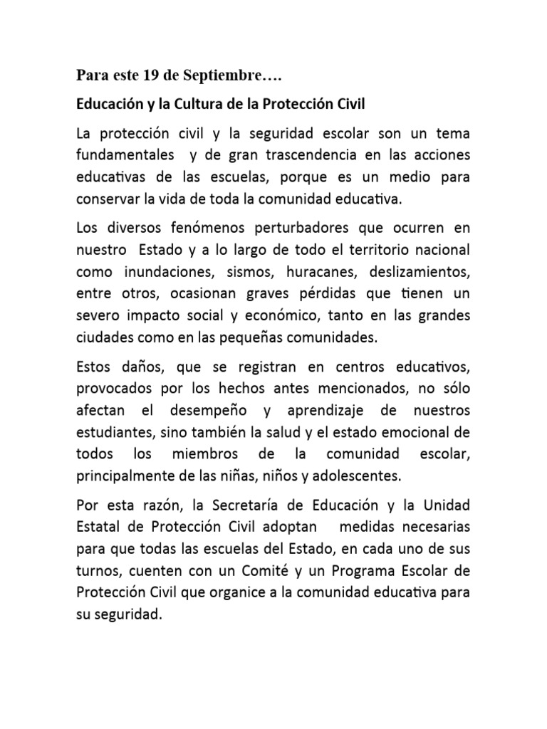 La Protección Civil Y La Seguridad Escolar Son Un Tema Fundamentales Y