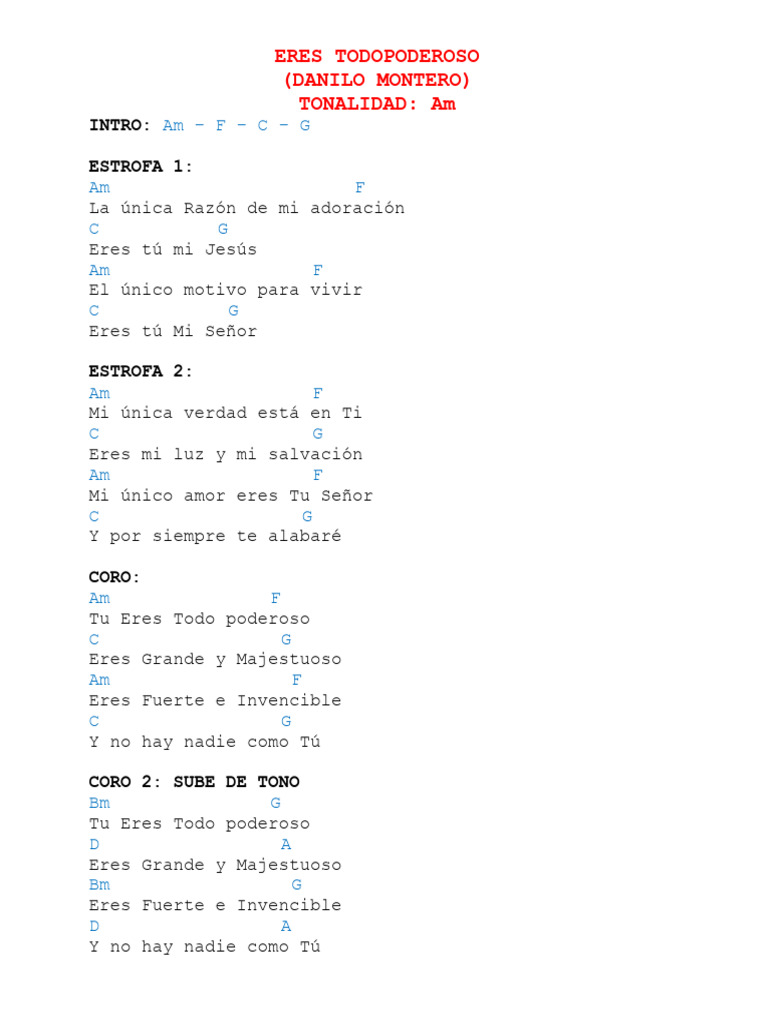 Eres Todopoderoso Danilo Montero (Am) | PDF
