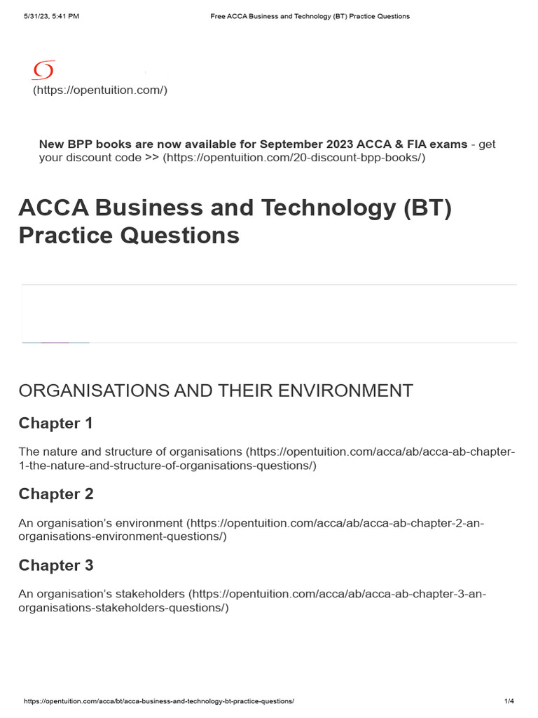 Free ACCA Business and Technology (BT) Practice Questions | PDF ...