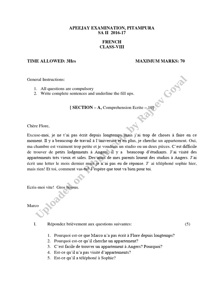 Examen de français pour la classe 8 | PDF | Linguistique